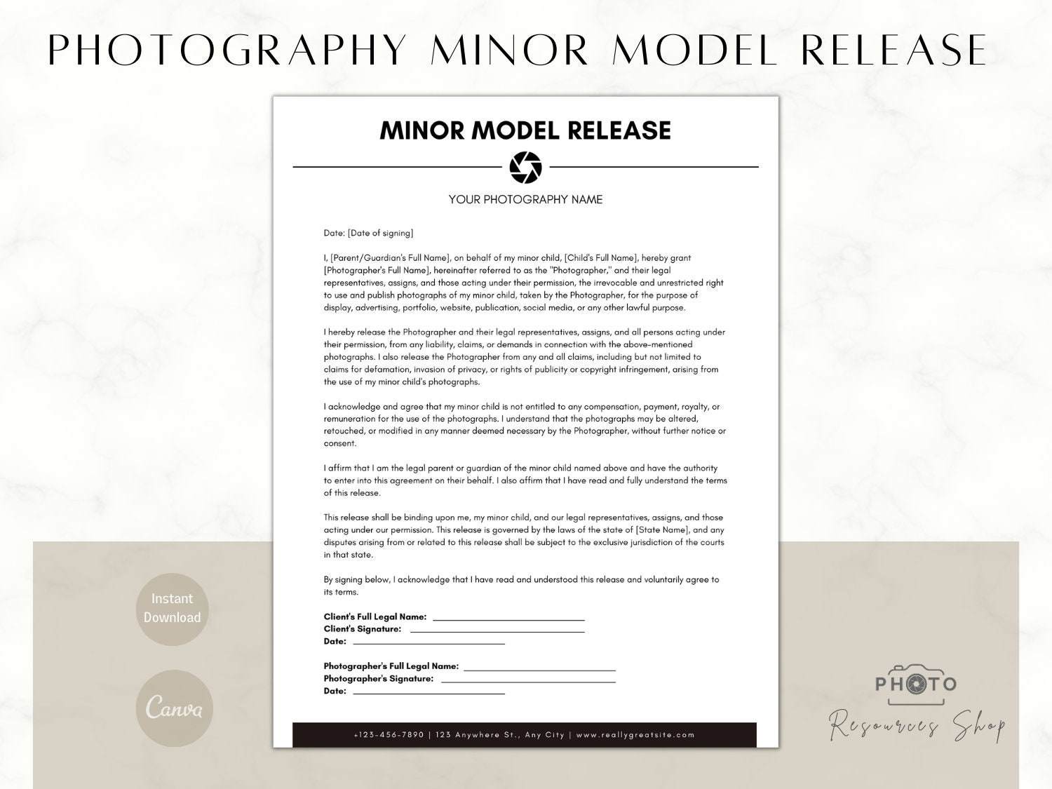 Professional Minor Model Release Photography Template | Canva Template ...