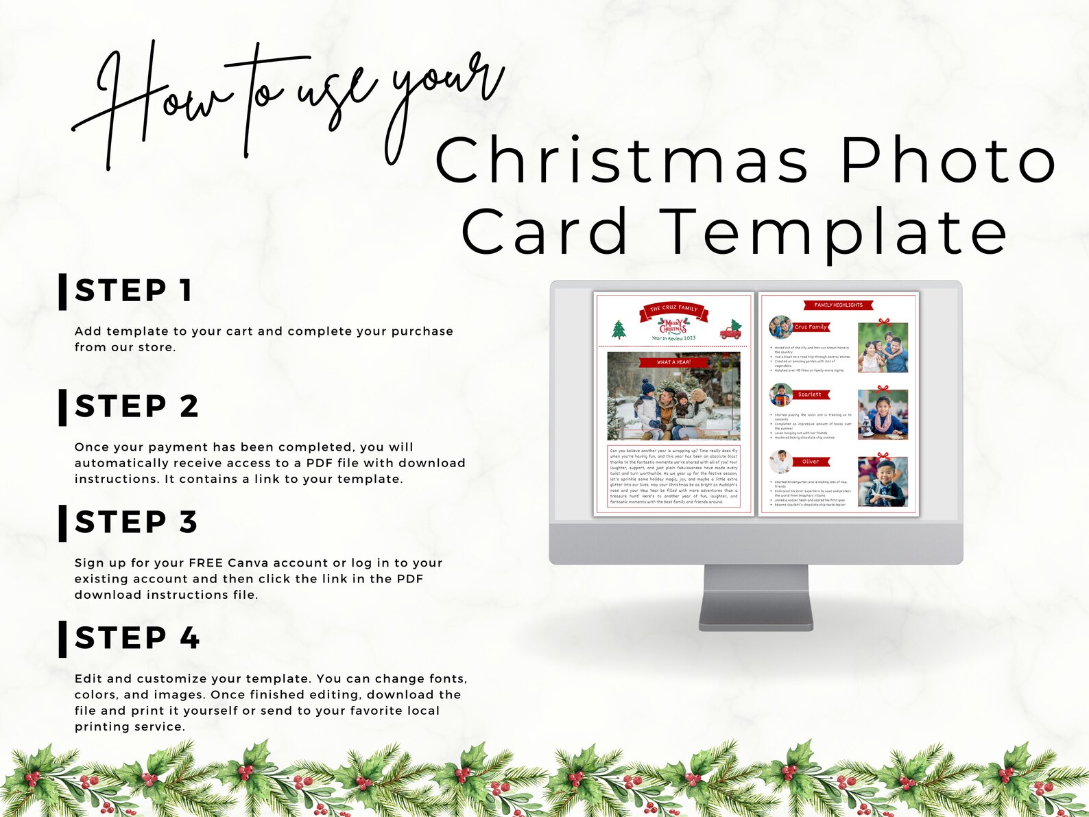 Year in Review Christmas Card Template, Christmas Family Newsletter Template, Canva, 2023 Year ...