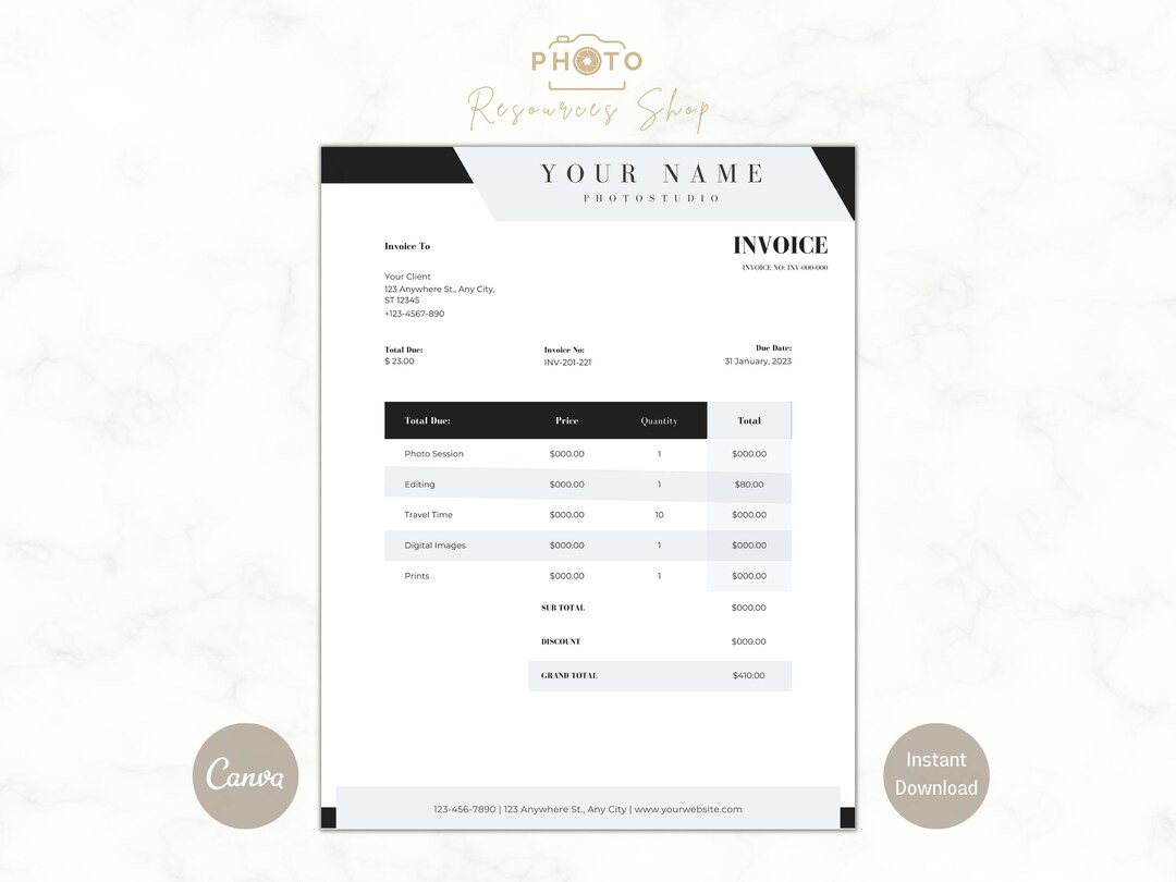 Photography Invoice Template, Canva Template, Editable Invoice, Invoice ...