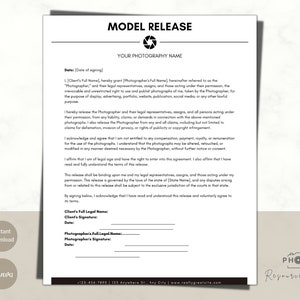 Professional Photography Model Release Template | Canva Template | Easy ...