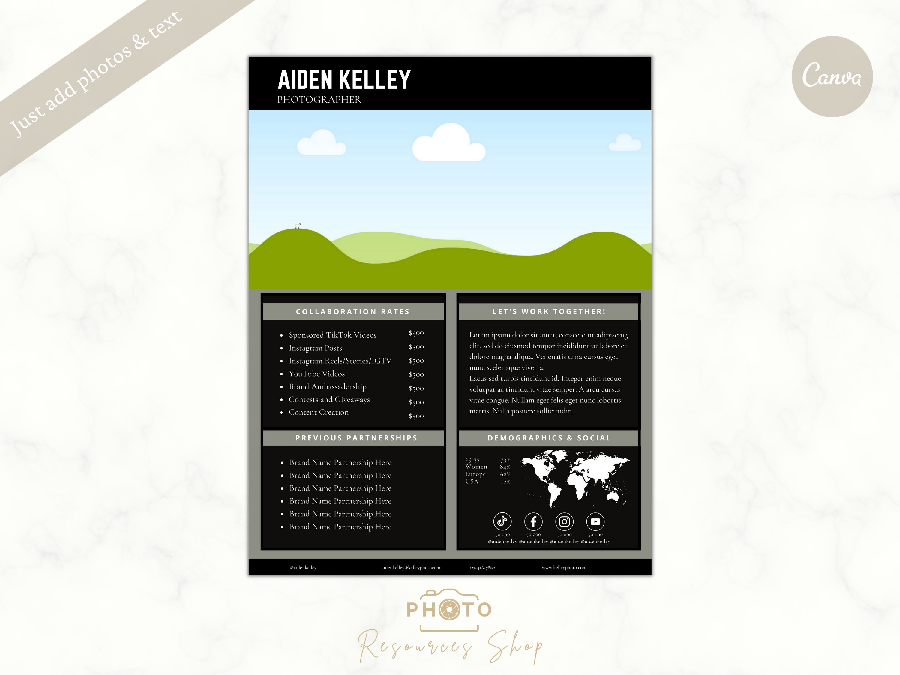 1 Page Media Kit Template | Canva Template | Instagram Media Kit ...