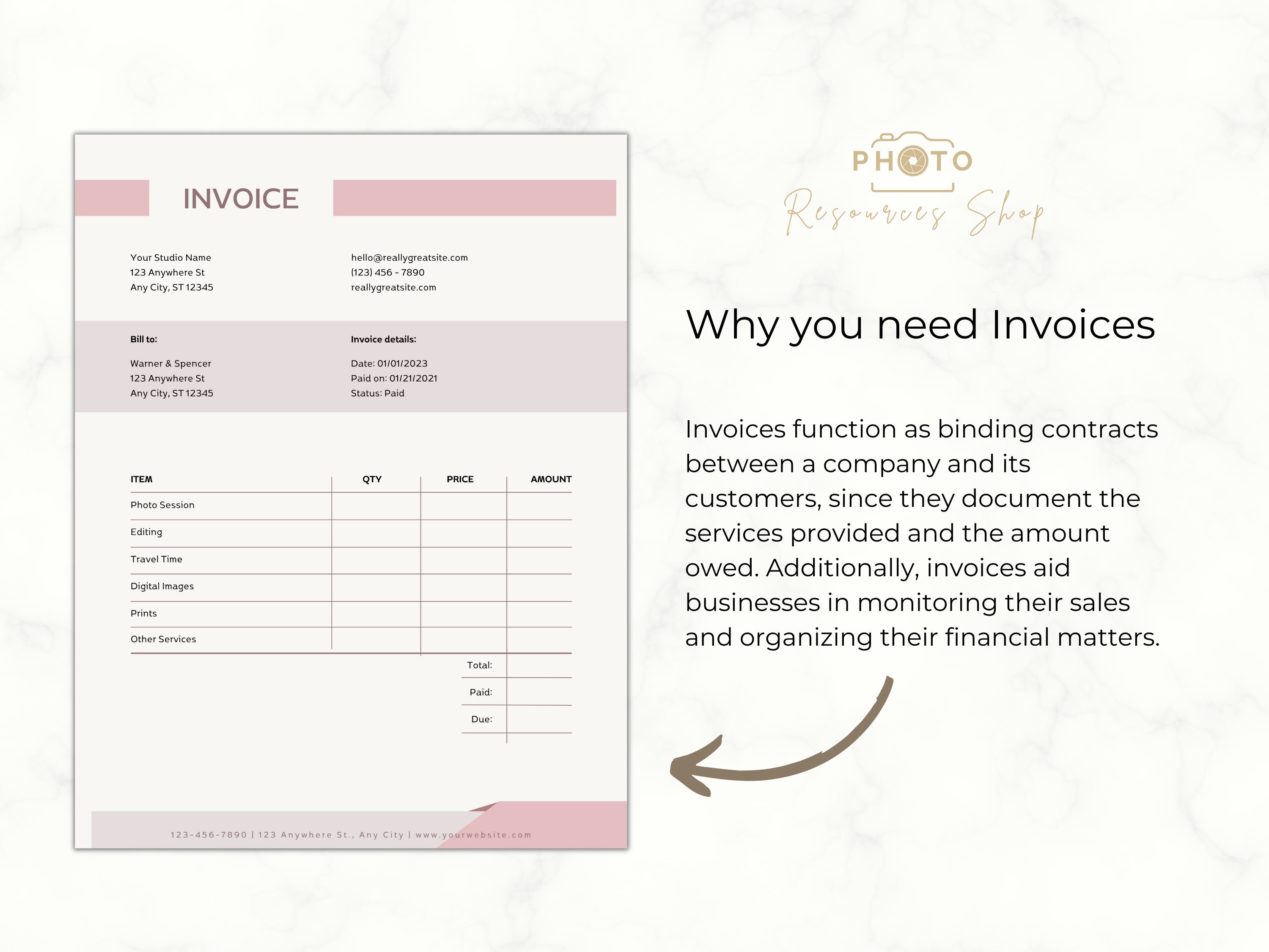 Photography Invoice Template, Canva Template, Editable Invoice, Invoice ...