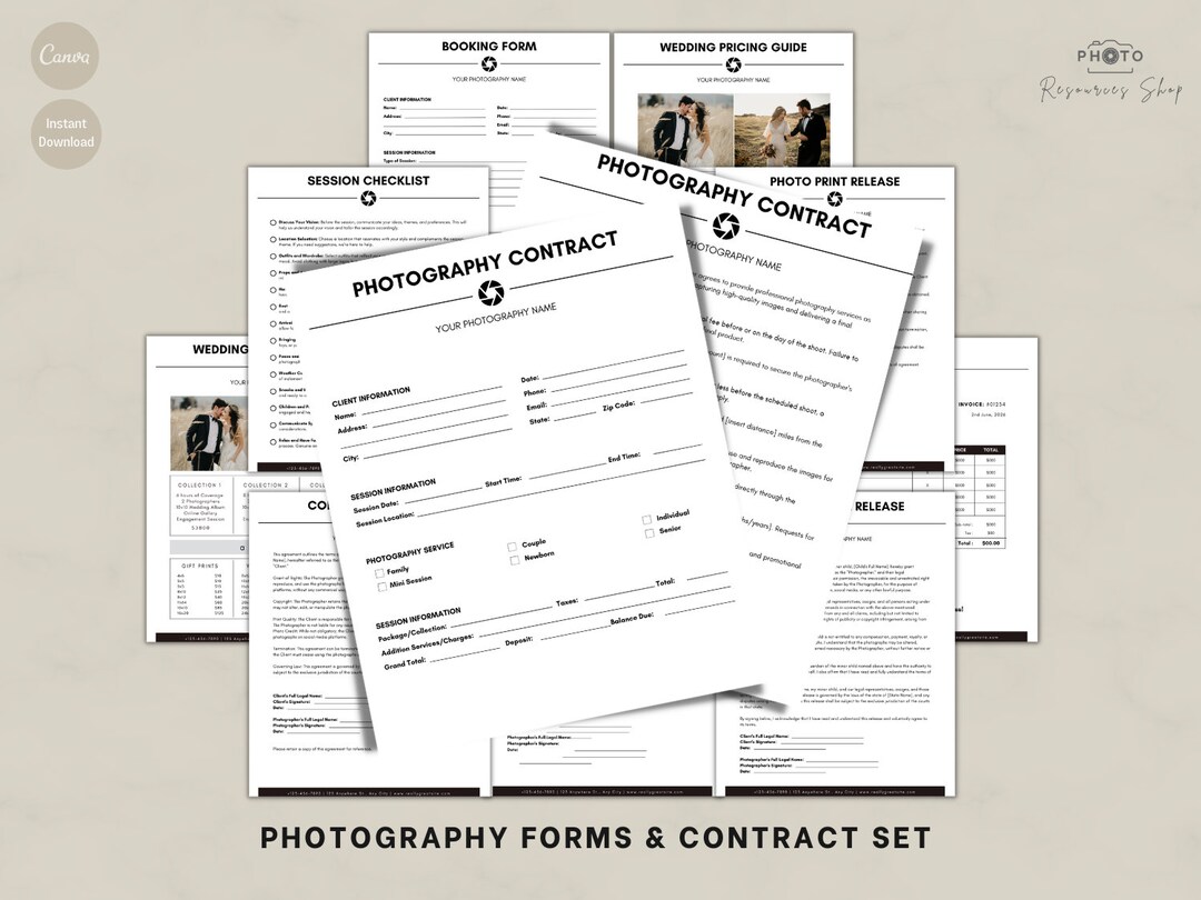 Photography Contracts and Forms Set | Photography Bundle | Complete ...