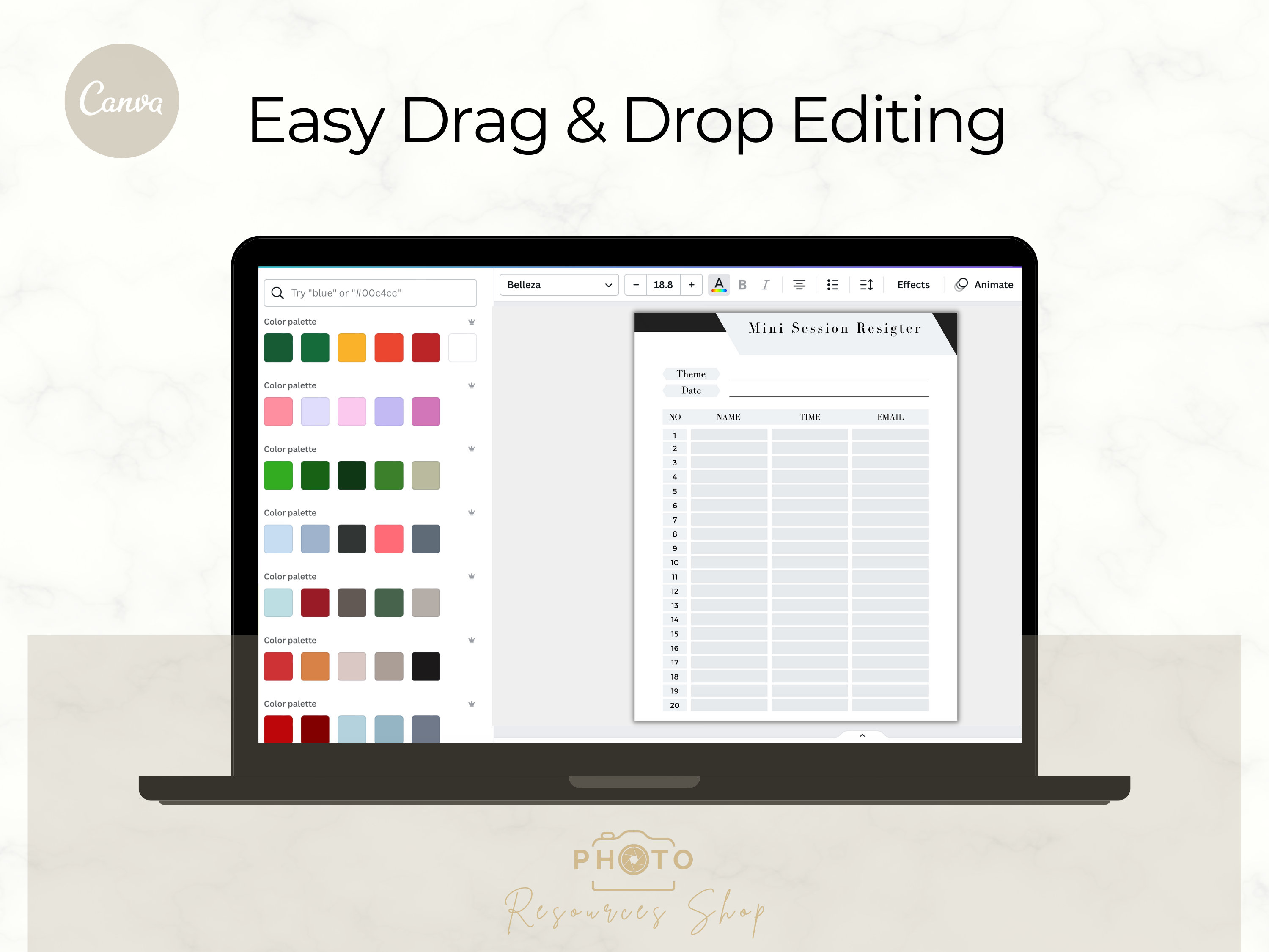 Mini Session Register, Mini Session Sign up Sheet, Session Info Sheet ...