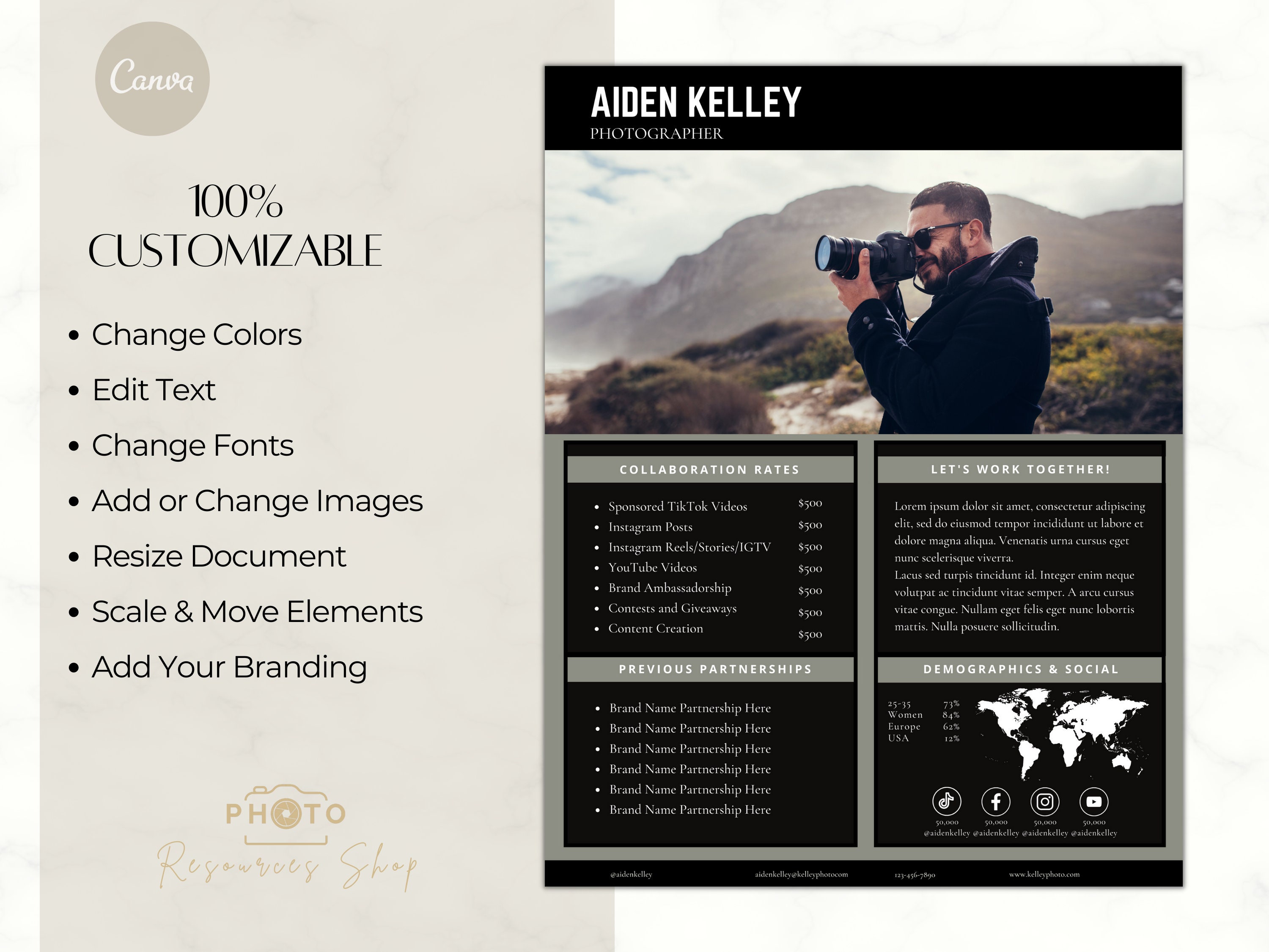 1 Page Media Kit Template | Canva Template | Instagram Media Kit ...