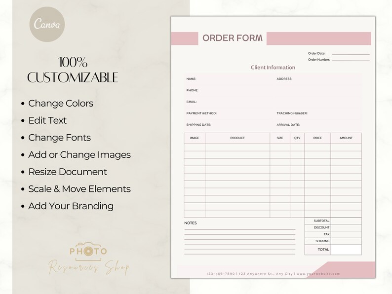 Professional Photo Order Form | Easy-to-use Canva Template ...