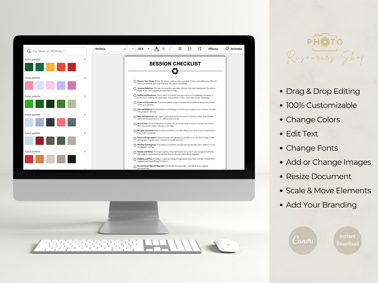Photography Session Checklist Template | Canva, Photo Business (digital ...