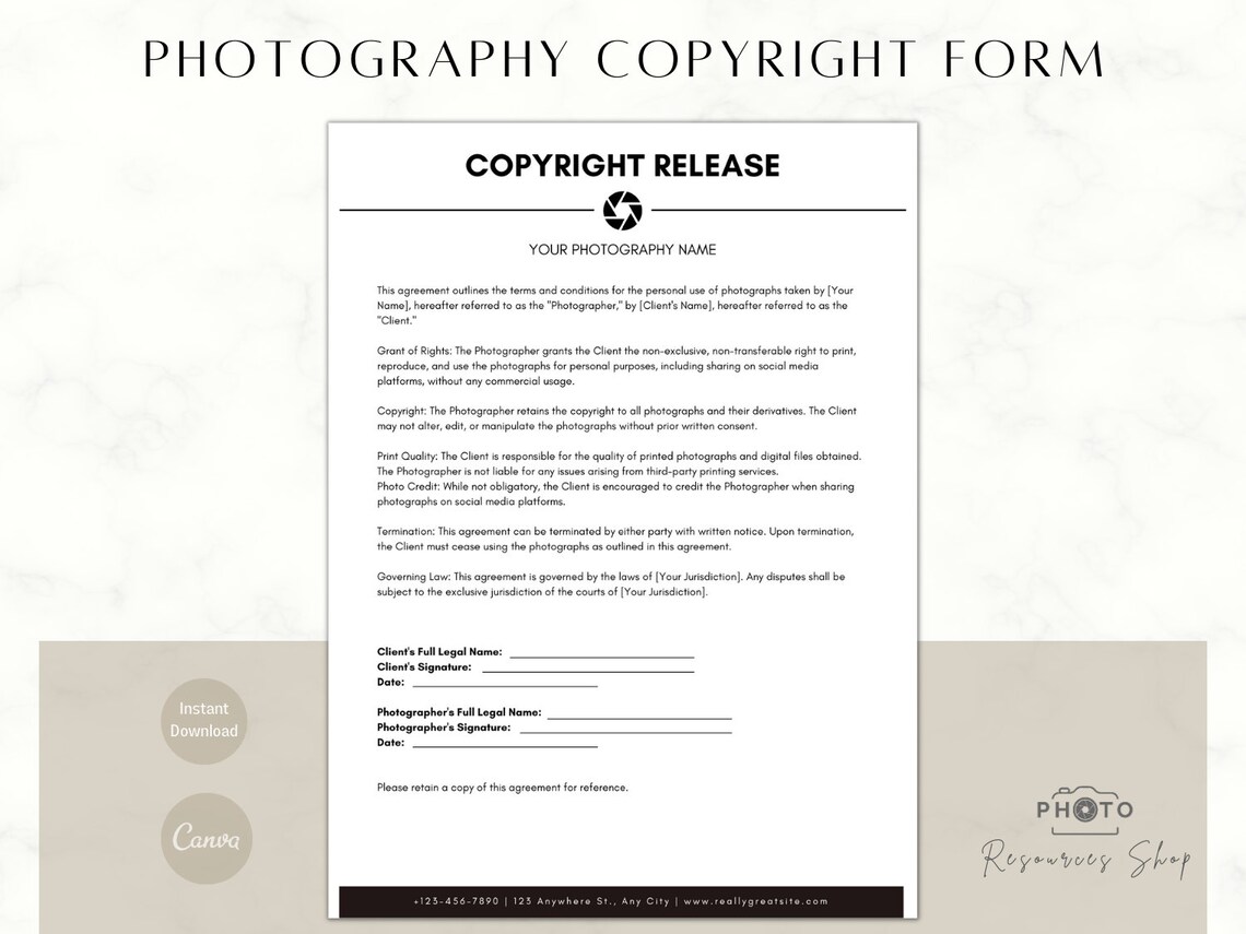 Photography Copyright Release | Canva Template | Easy-to-edit ...