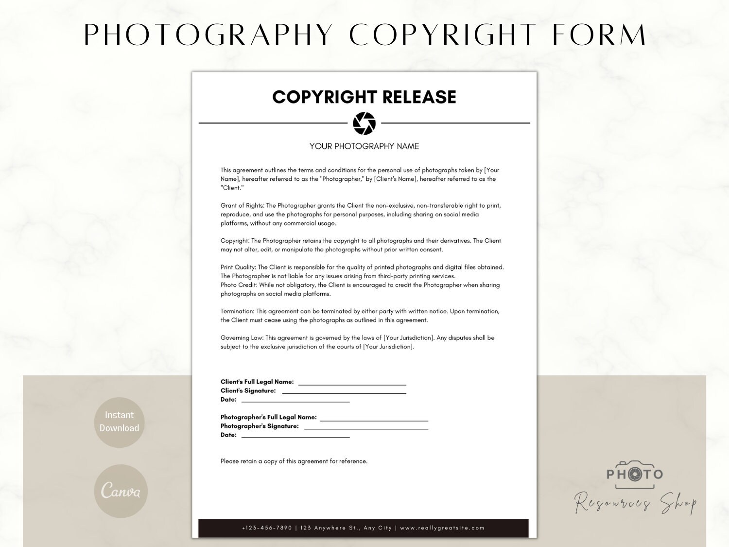 Photography Copyright Release | Canva Template | Easy-to-edit ...