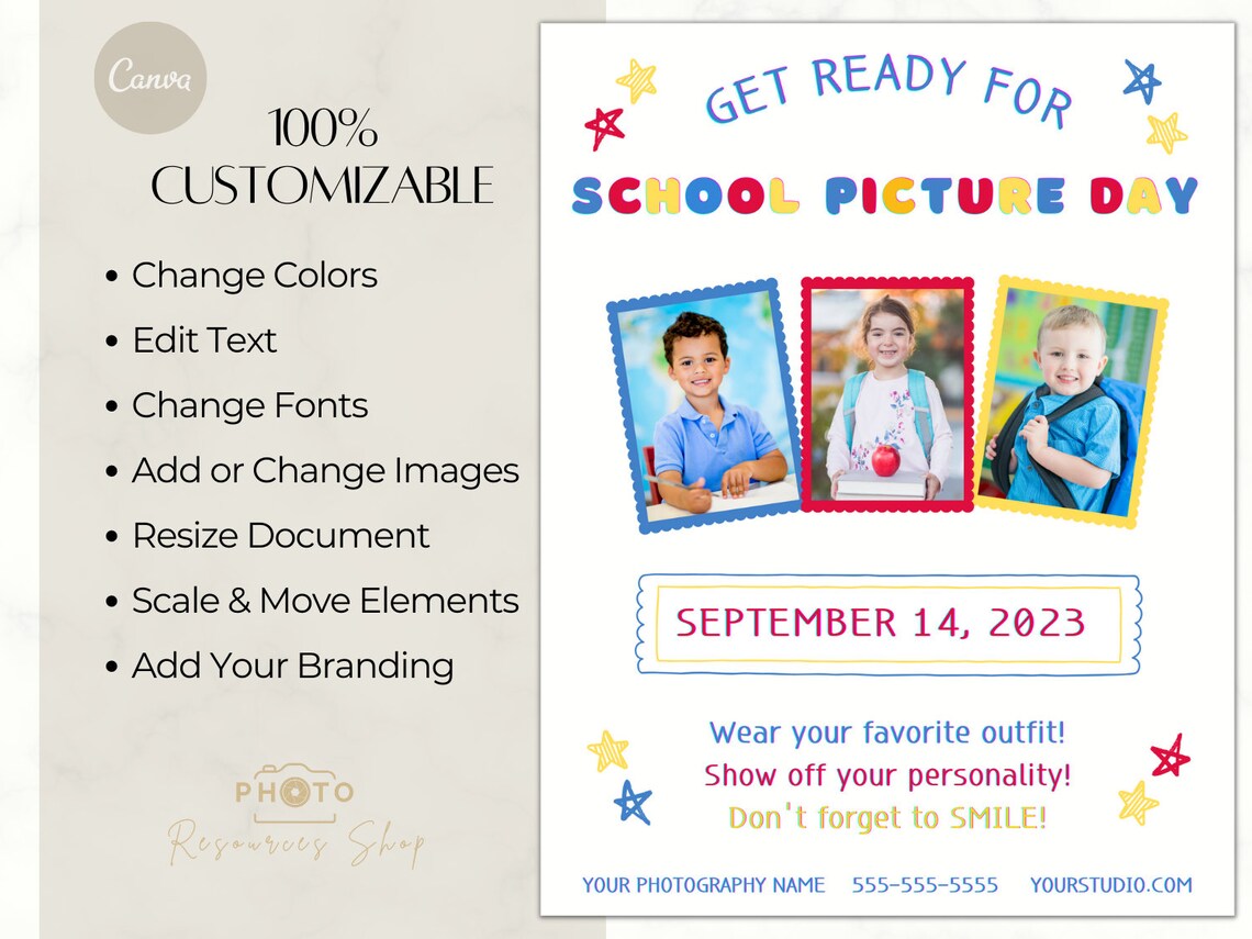 School Picture Day Template | School Picture Day Flyer | Canva Template ...