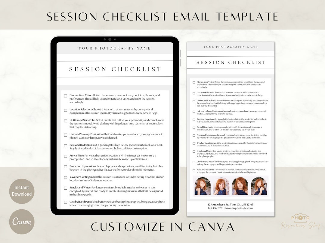 Photo Session Checklist | Email Template | Email Marketing ...