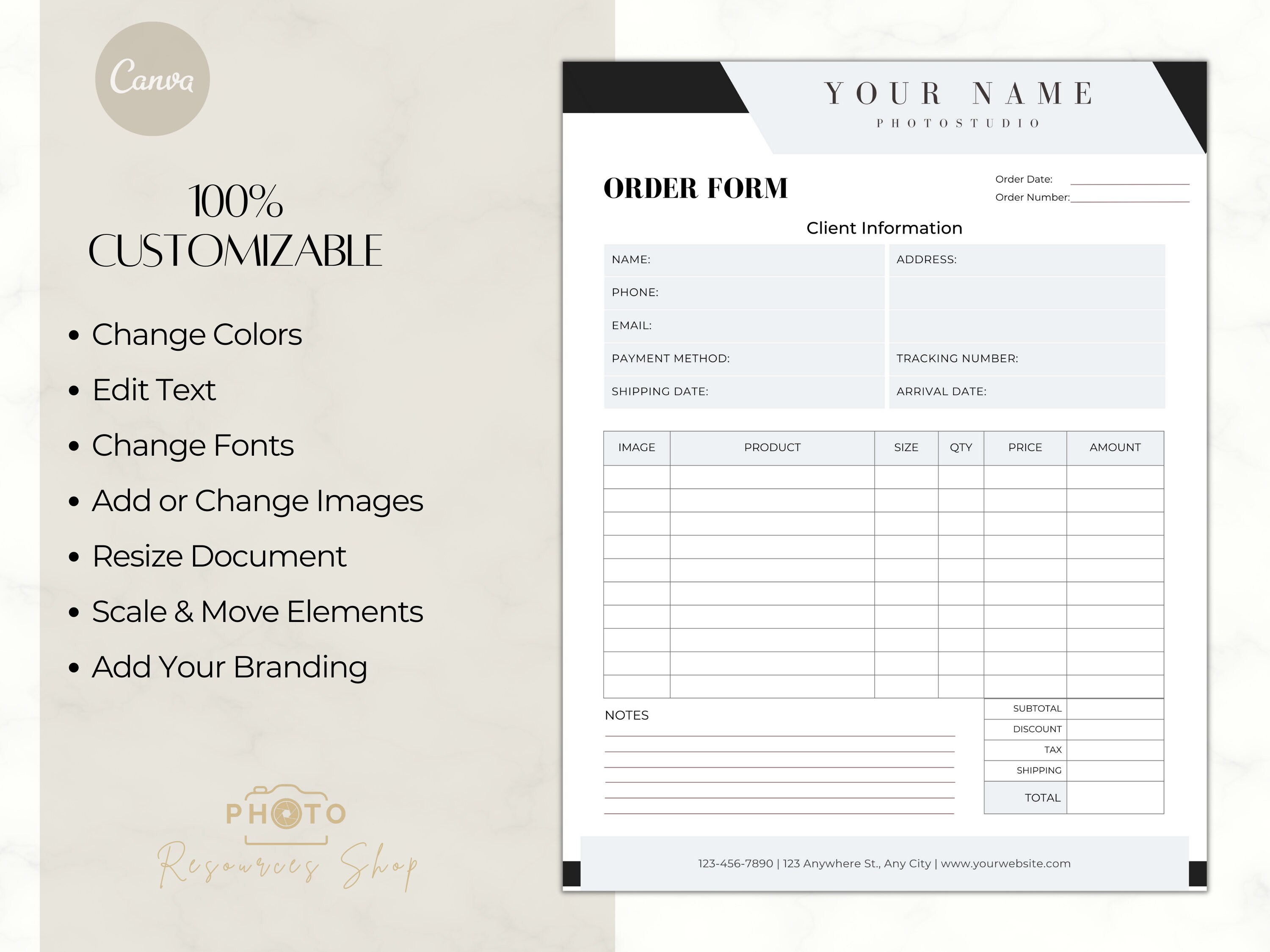 Professional Photo Order Form | Easy-to-use Canva Template ...