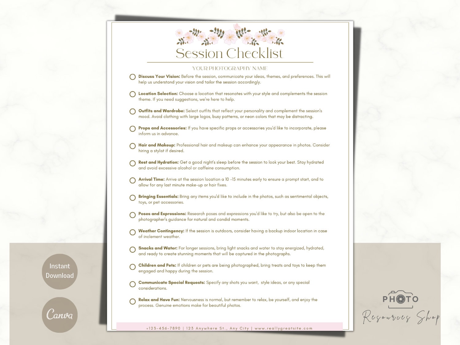 Floral Photography Session Checklist | Photo Session List | Canva ...
