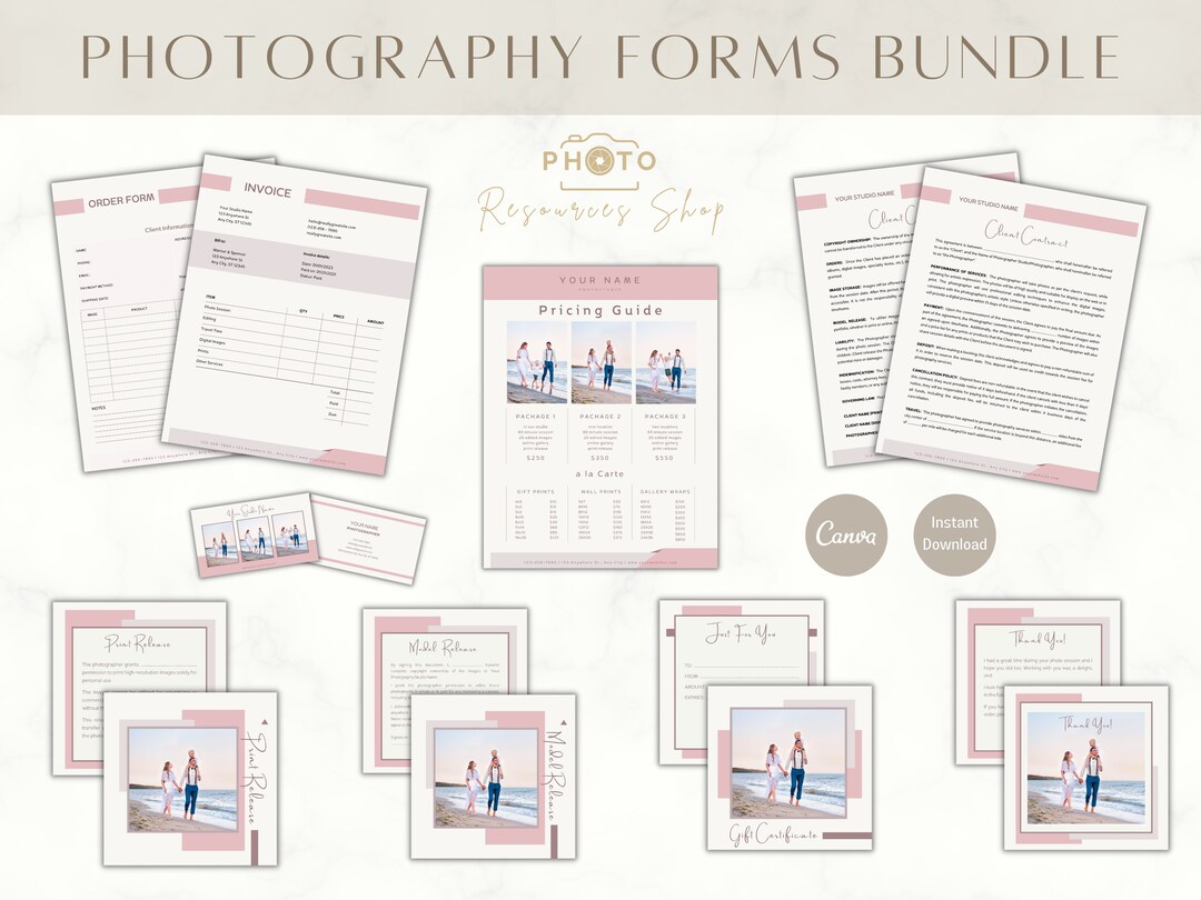 Photography Business Forms Bundle, Photography Contract, Model Release ...