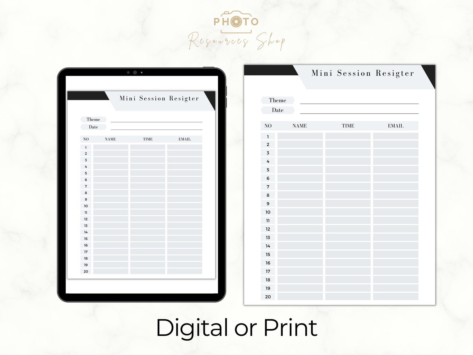 Mini Session Register, Mini Session Sign up Sheet, Session Info Sheet ...