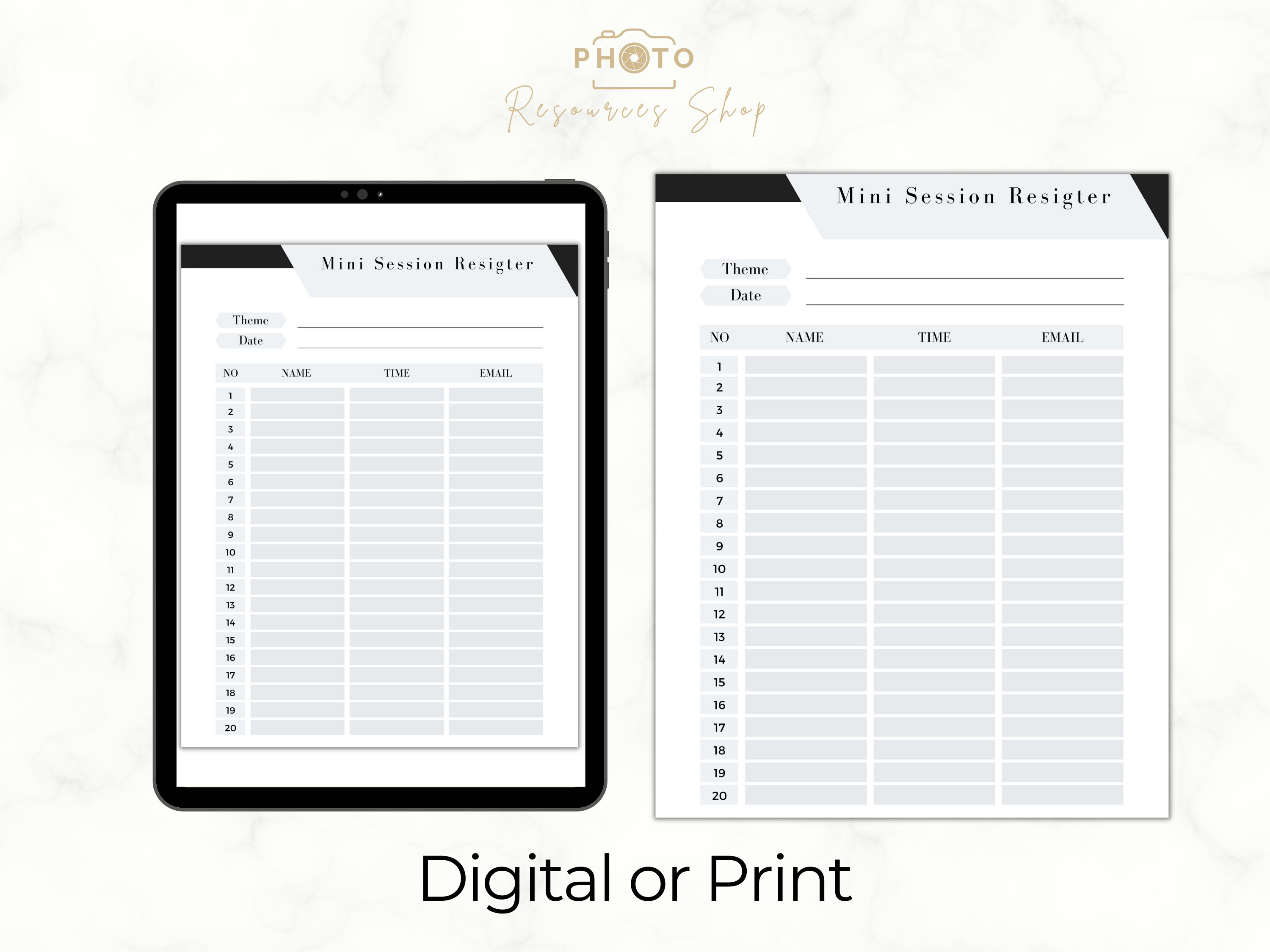 Mini Session Register, Mini Session Sign up Sheet, Session Info Sheet ...