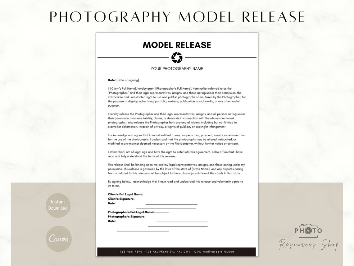 Professional Photography Model Release Template | Canva Template | Easy ...