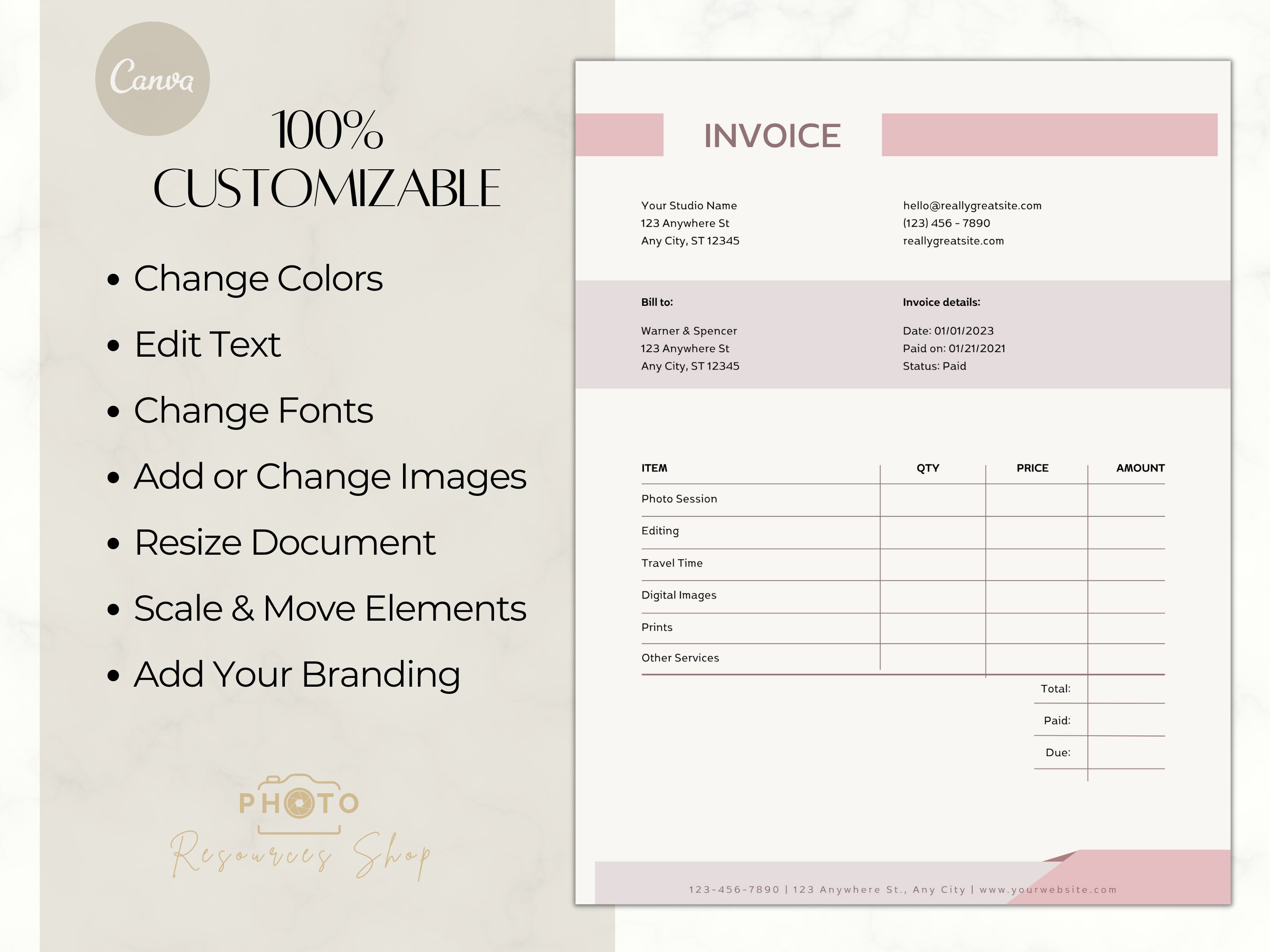 Photography Invoice Template, Canva Template, Editable Invoice, Invoice ...
