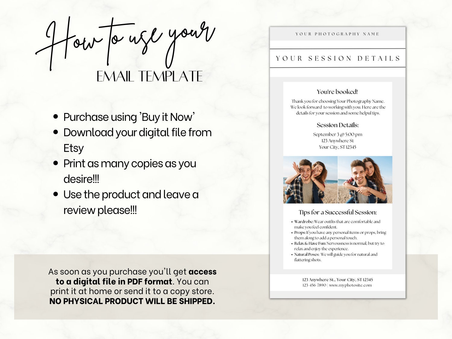 Photo Session Details | Email Template | Email Marketing | Photographer ...