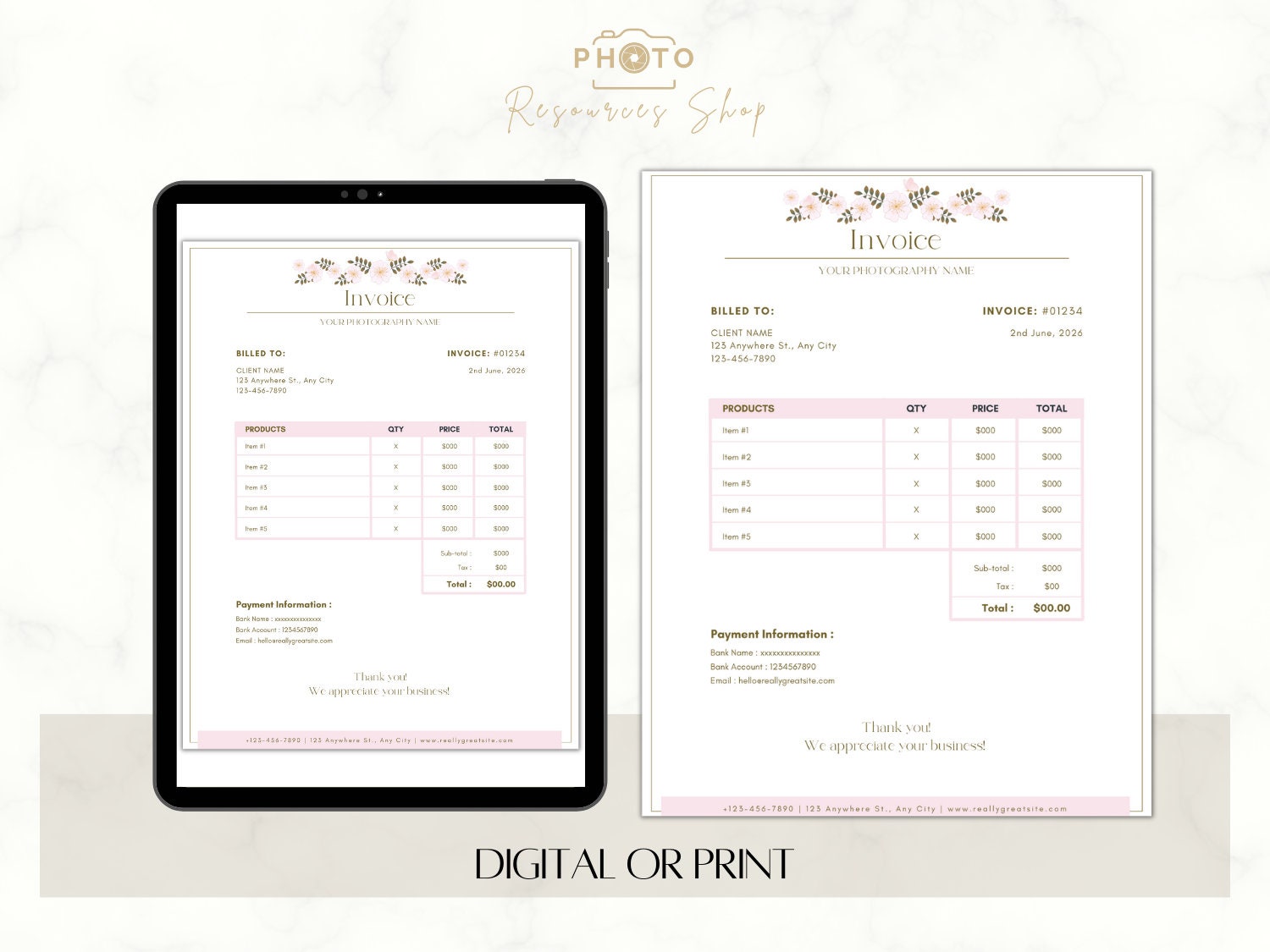 Floral Photography Invoice Template | Canva Template | Easy-to-edit ...