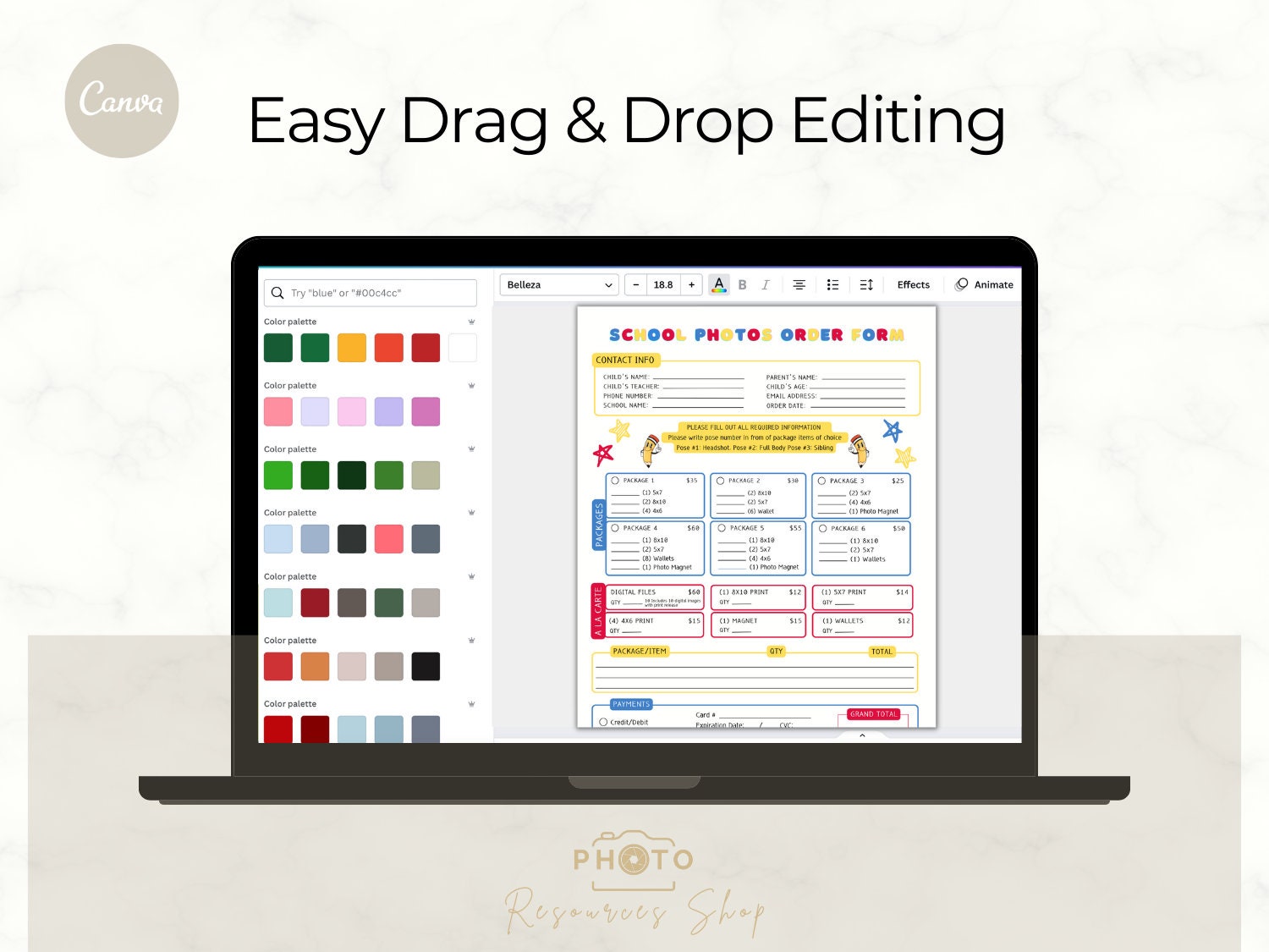 School Photography Order Form | Canva Template | Photography Forms ...