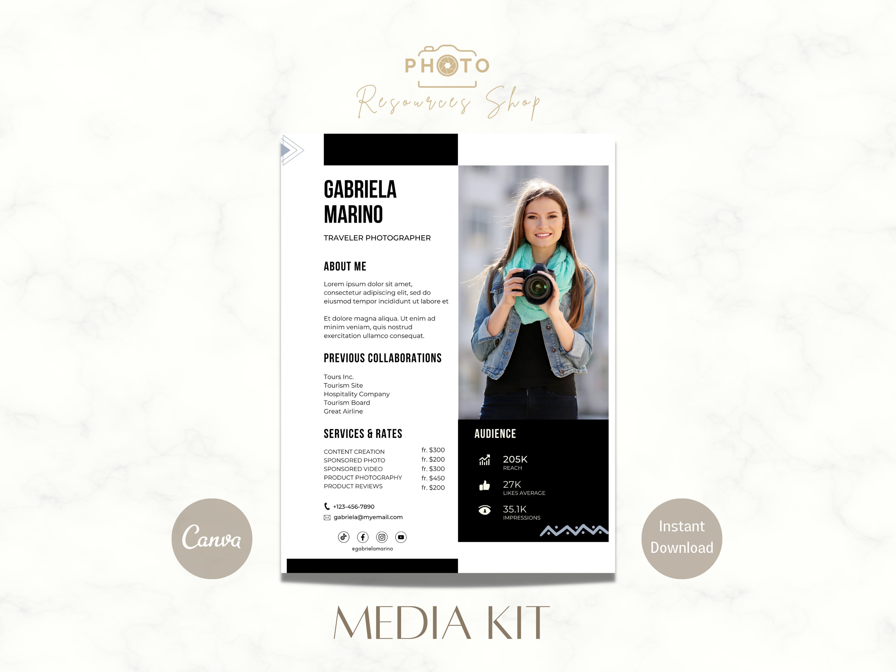 1 Page Media Kit Template | Canva Template | Instagram Media Kit ...