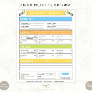 School Photography Order Form | Canva Template | Photography Forms ...