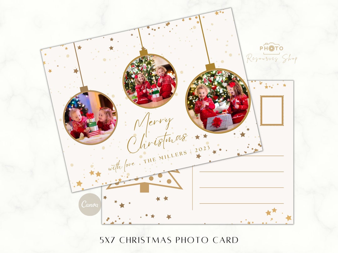 Christmas Card Template 5x7, Photo Card, Editable Canva Card Template ...