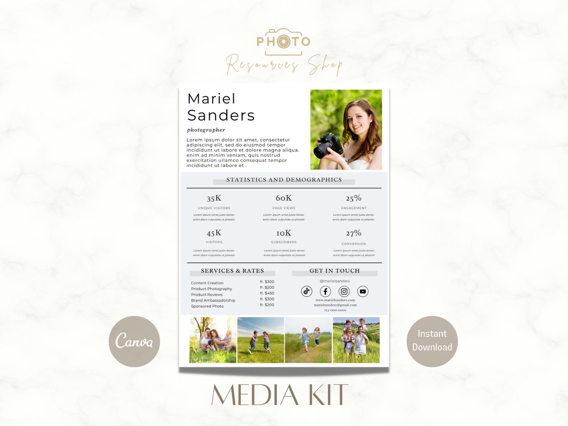 1 Page Media Kit Template Canva Template Instagram Media Kit Blogger ...