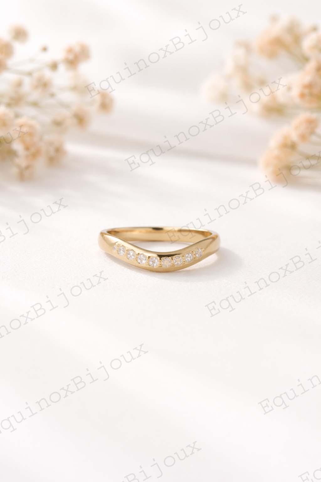 Diamond Deep Curve Wedding Band - Thick Pave U-shaped Stacking Band ...