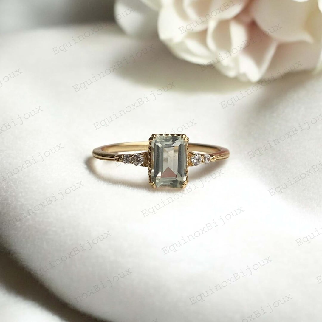 Emerald Cut Green Amethyst Ring, Gold Solitaire Engagement Ring ...