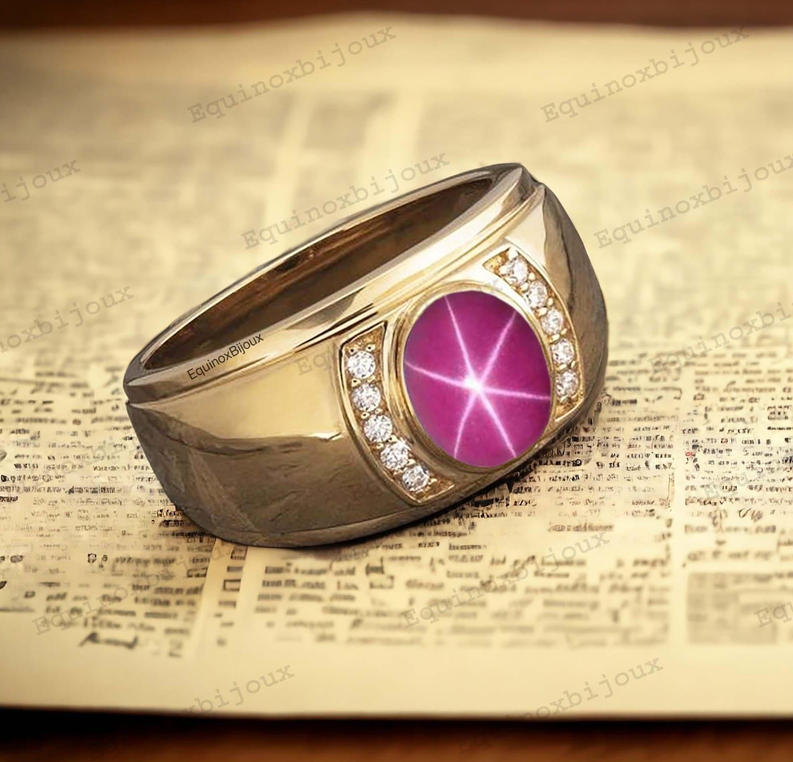 14k Gold Men's Star Ruby Ring, Solid 925 Sterling Silver, Lindy Star ...