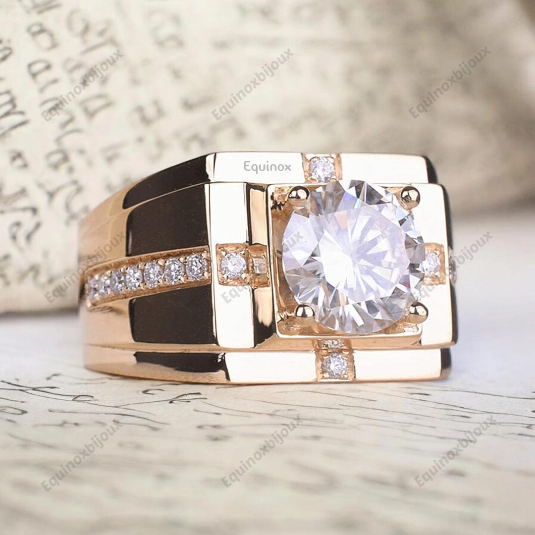 14k Gold Men's Moissanite Engagement Ring, Men's Diamond Ring, Solid Men's Ring, Gemstone Ring ...
