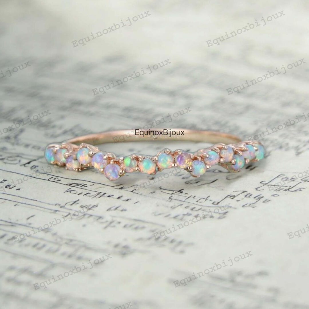 Natural Opal Ring, Vintage Opal Band, Opal Wedding Band, Rose Gold Opal ...