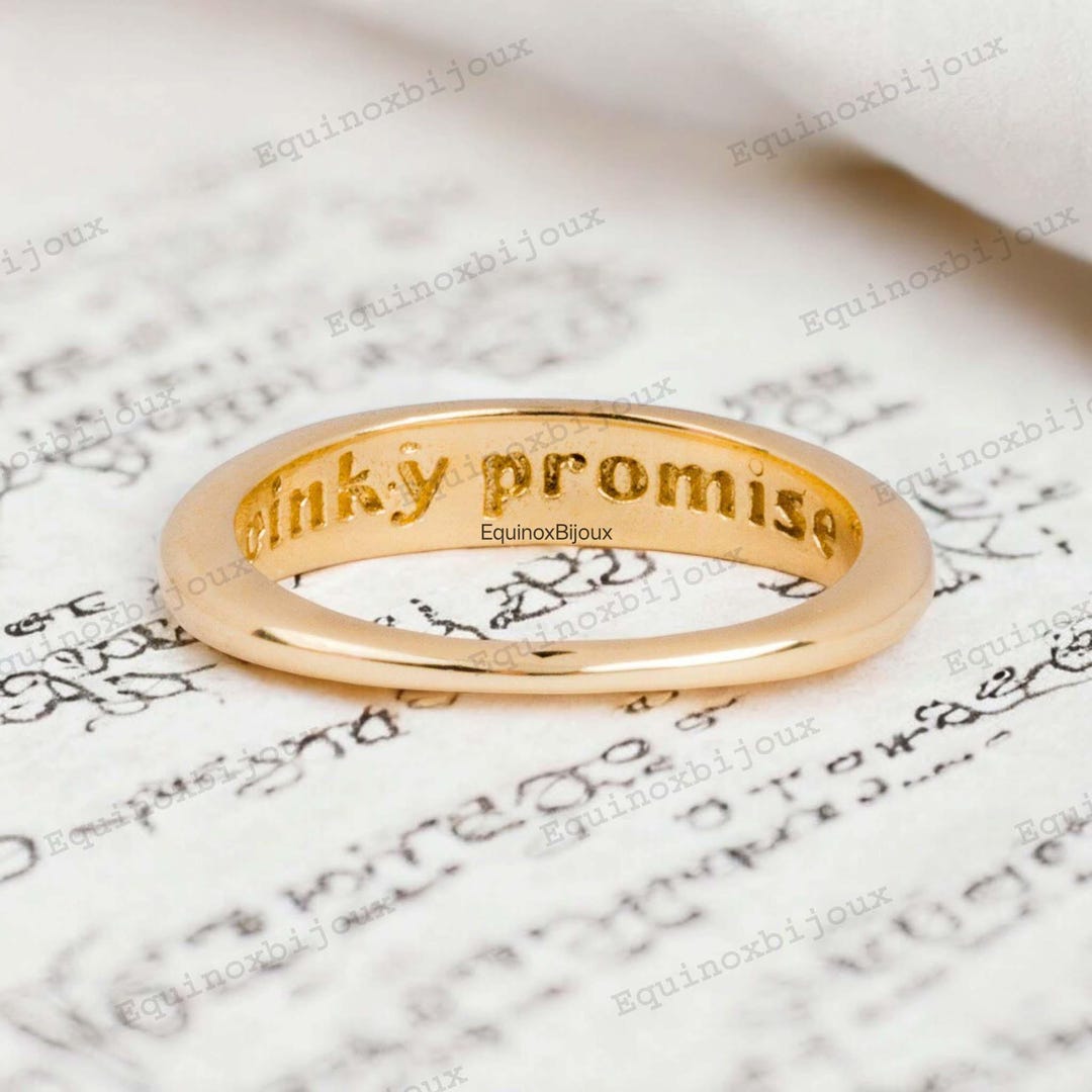 Pinky Promise Ring, 14K Solid Gold Ring, Hidden Engraved Message, Perfect for Couples, Daily ...