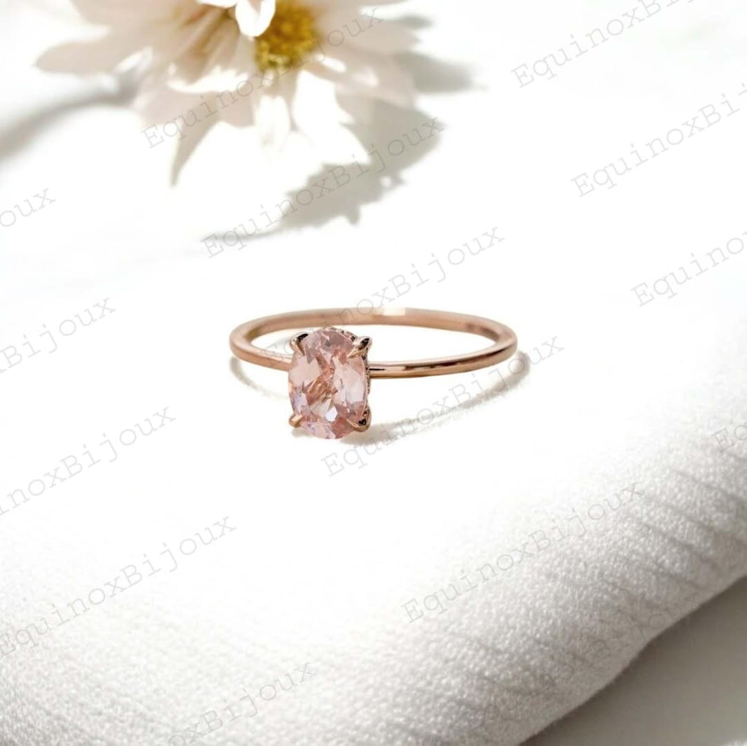 Champagne Morganite Engagement Ring, Oval Morganite Ring, Solitaire ...