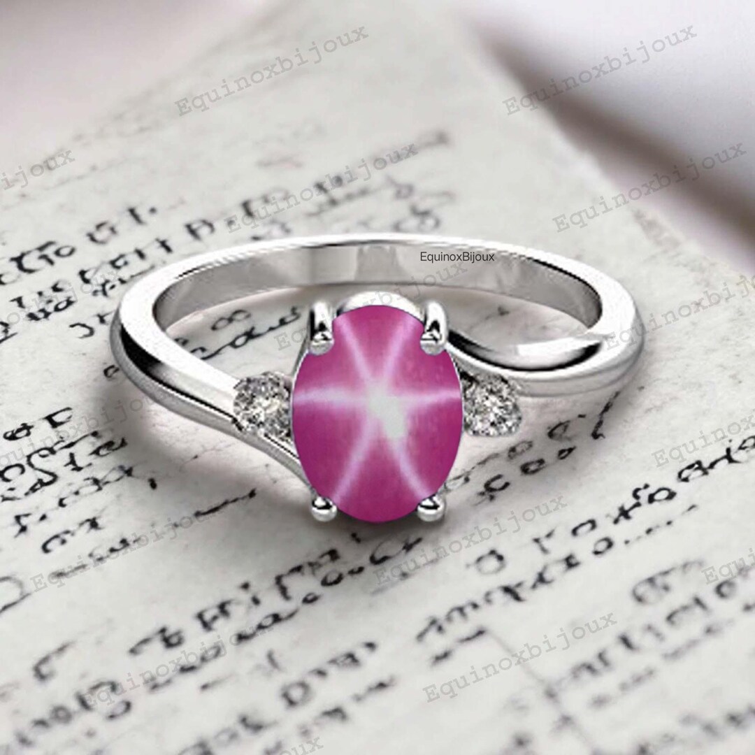 Pink Star Ruby Engagement Ring, Women Stacking Ring, 925 Sterling ...