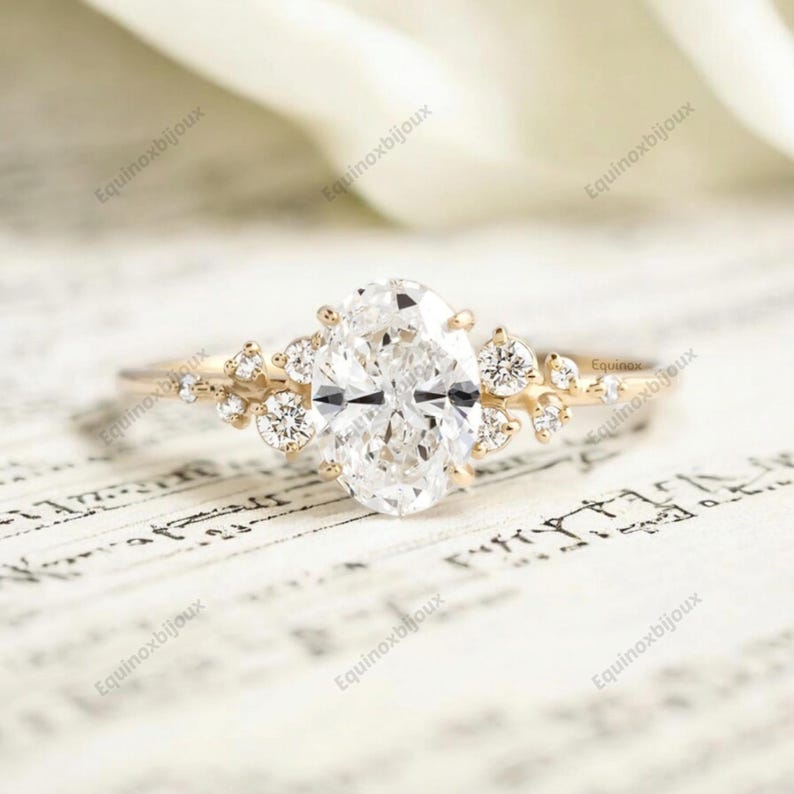 Oval Cut Moissanite Cluster Engagement Ring, Oval Cluster Ring, Art Deco Cluster Wedding Ring ...