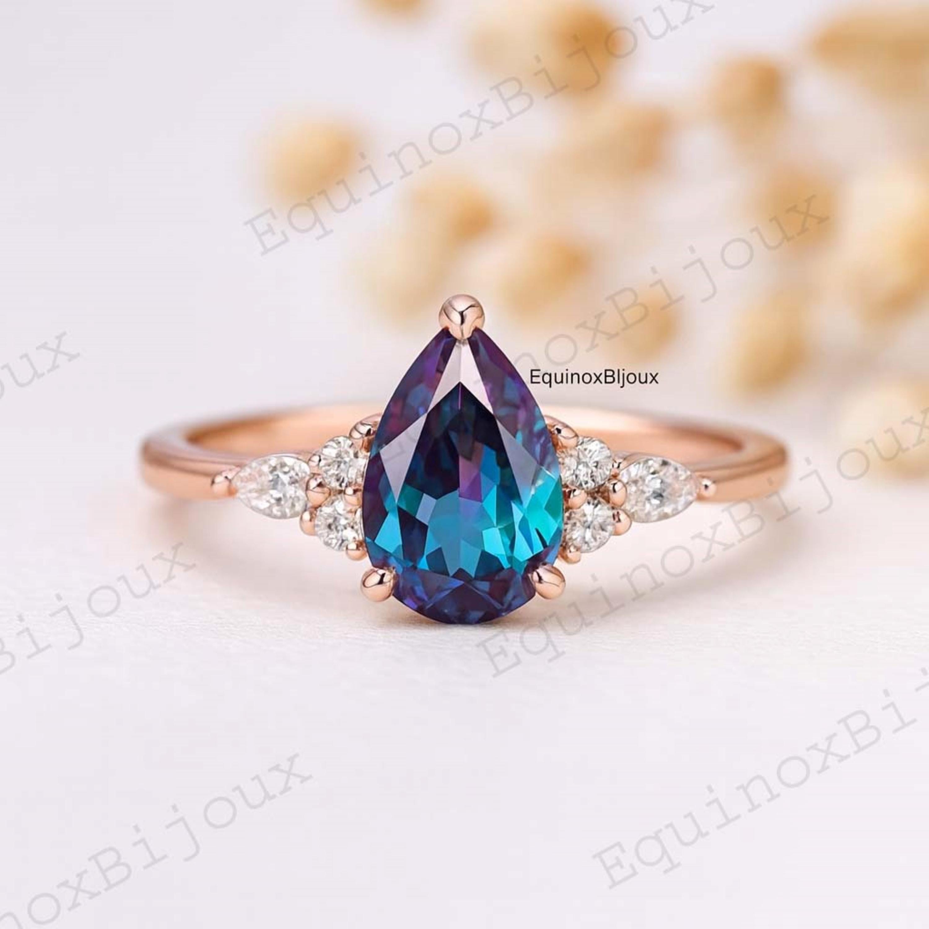 Tear Drop Wedding Ring, Alexandrite Engagement Ring Pear Shape, Art ...