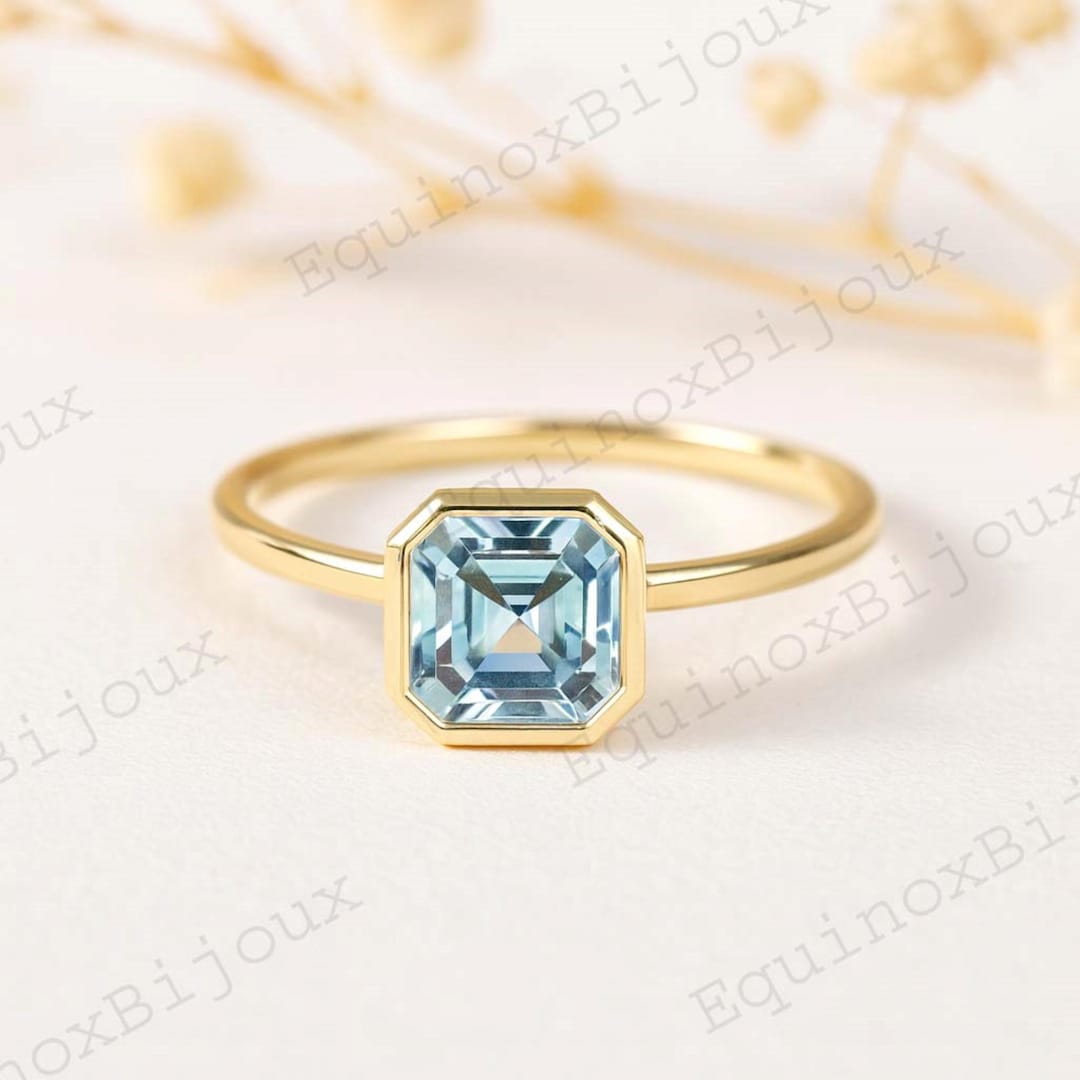 Vintage Asscher Cut Aquamarine Ring, Aquamarine Engagement Ring ...