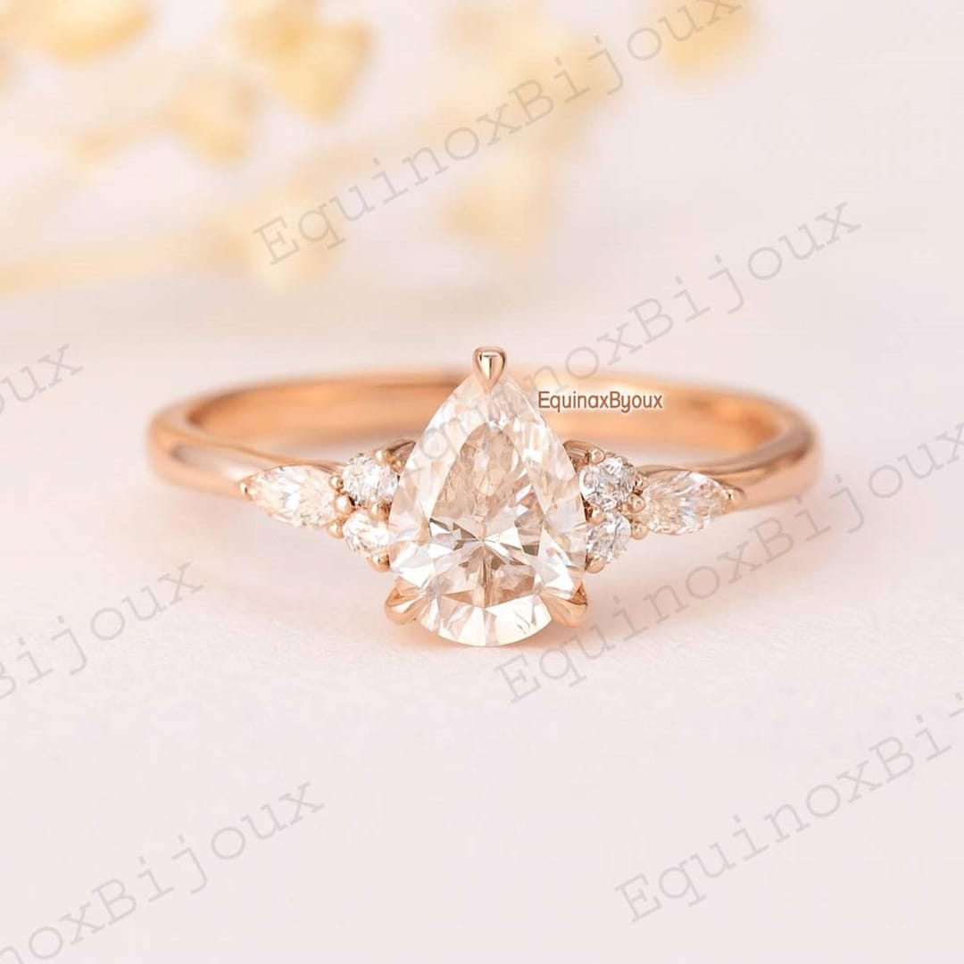 Tear Drop Wedding Ring, Moissanite Engagement Ring Pear Shape, Art Deco ...