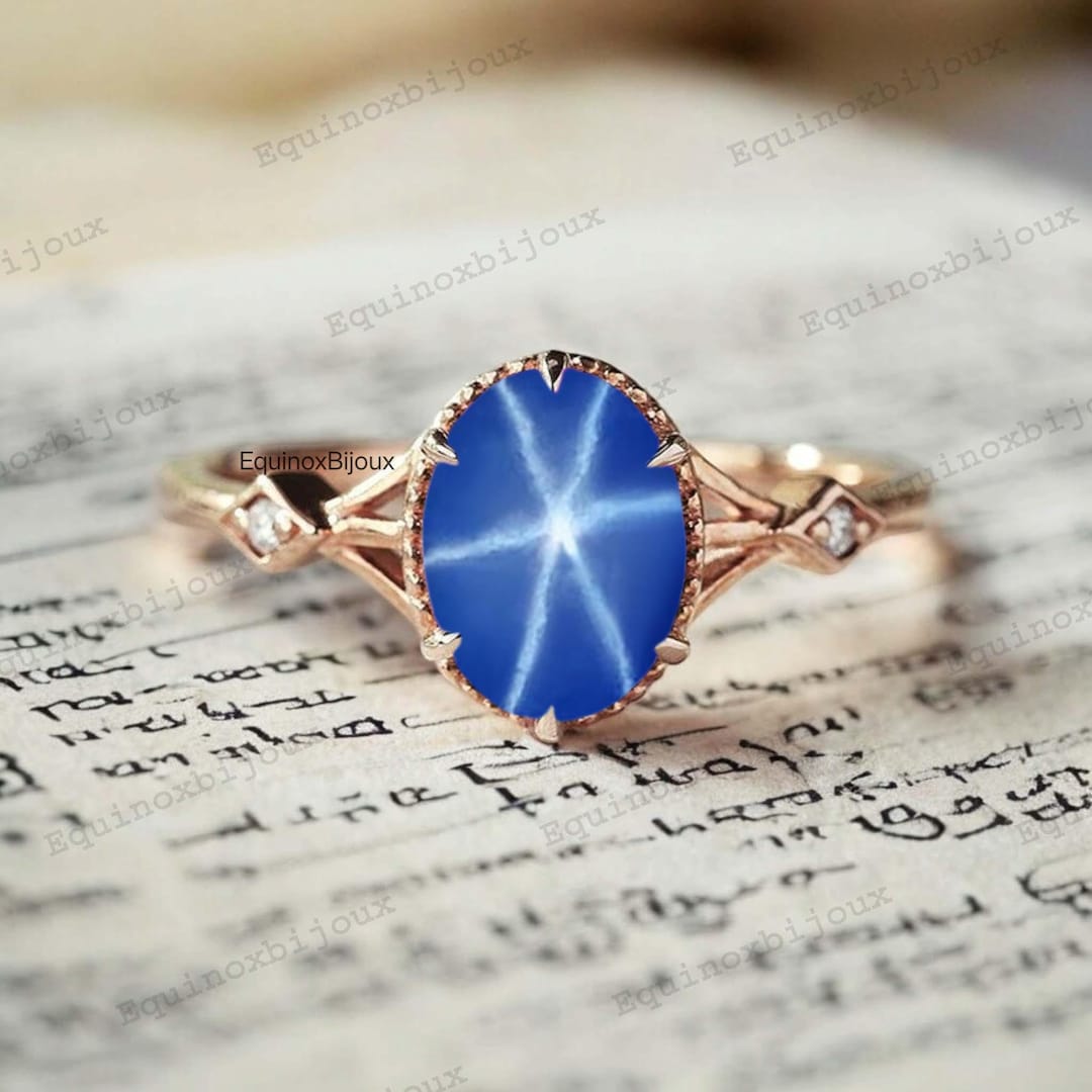 Blue Star Sapphire Ring, Star Gemstone, Lindy Star Ring, 925 Sterling ...
