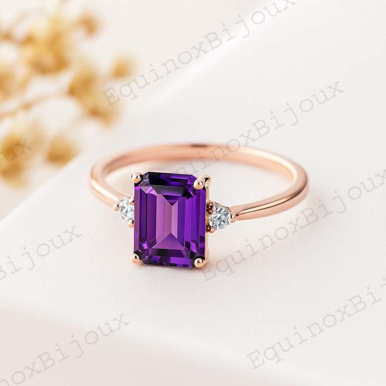 Purple Amethyst Ring, 14K Gold Emerald Cut Amethyst Engagement Ring ...