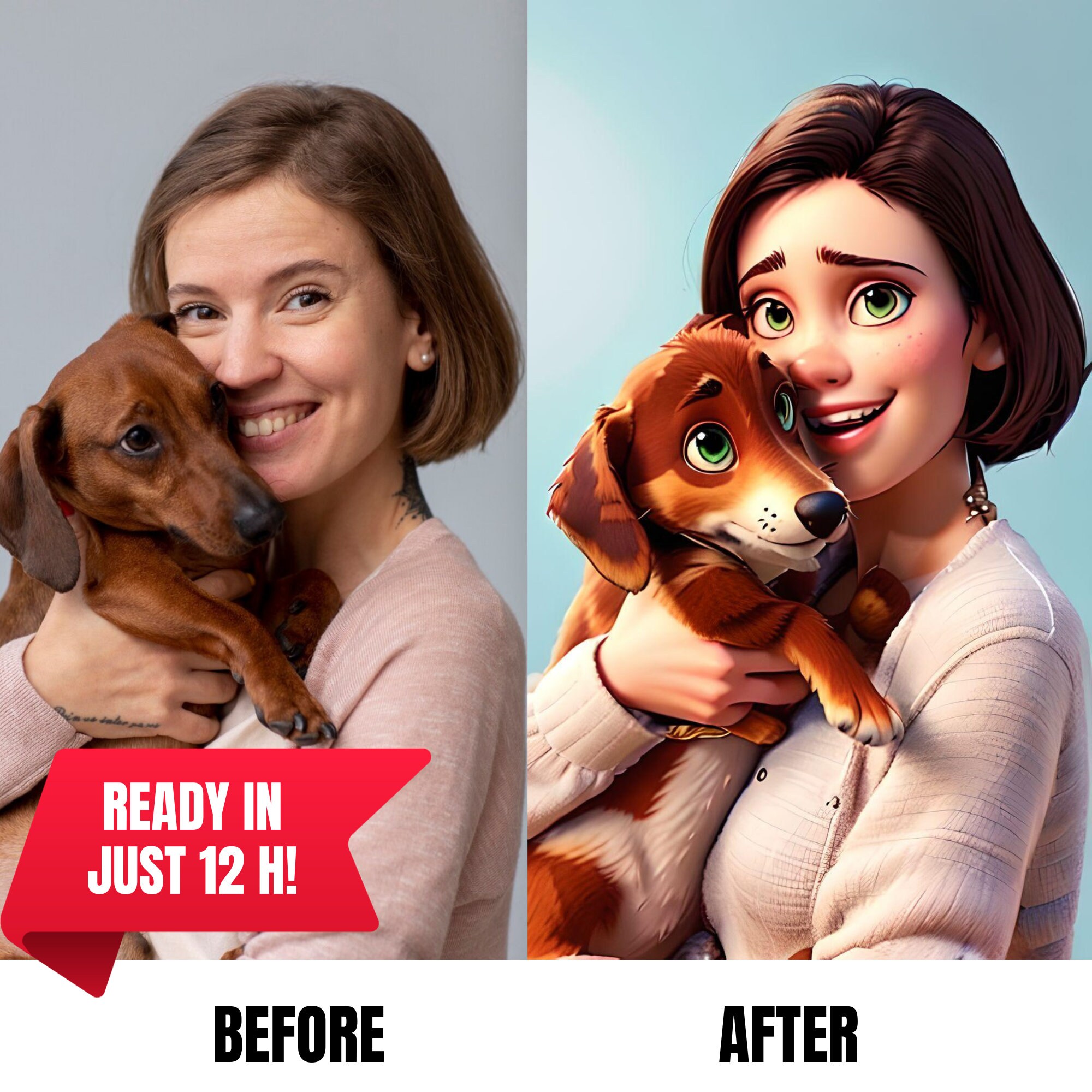 Pixar Character Pet Portrait, Digital Custom Portrait From Photo, Pixar ...