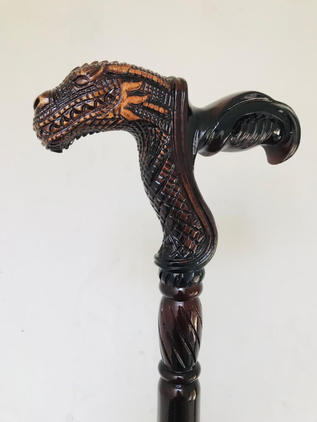Handcrafted Wooden Dragon Head Walking Stick: Unique Fantasy Cane - Etsy