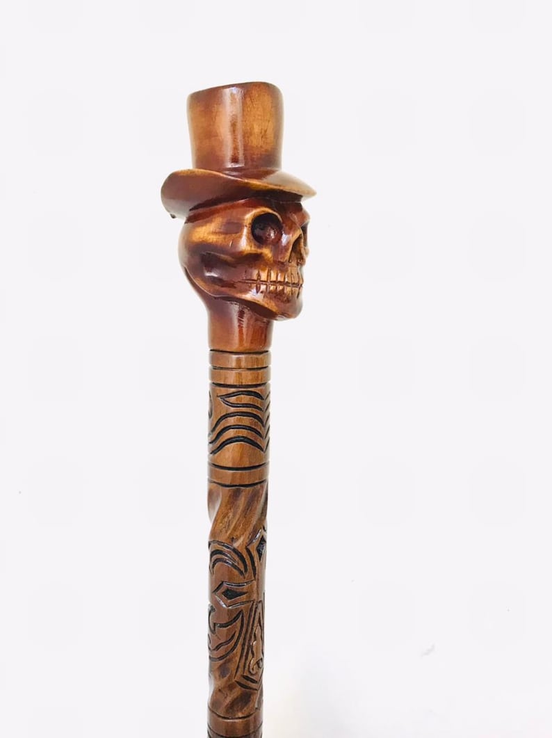 Handcrafted Skull Walking Cane – Gothic Design, Sturdy Wooden Cane for ...