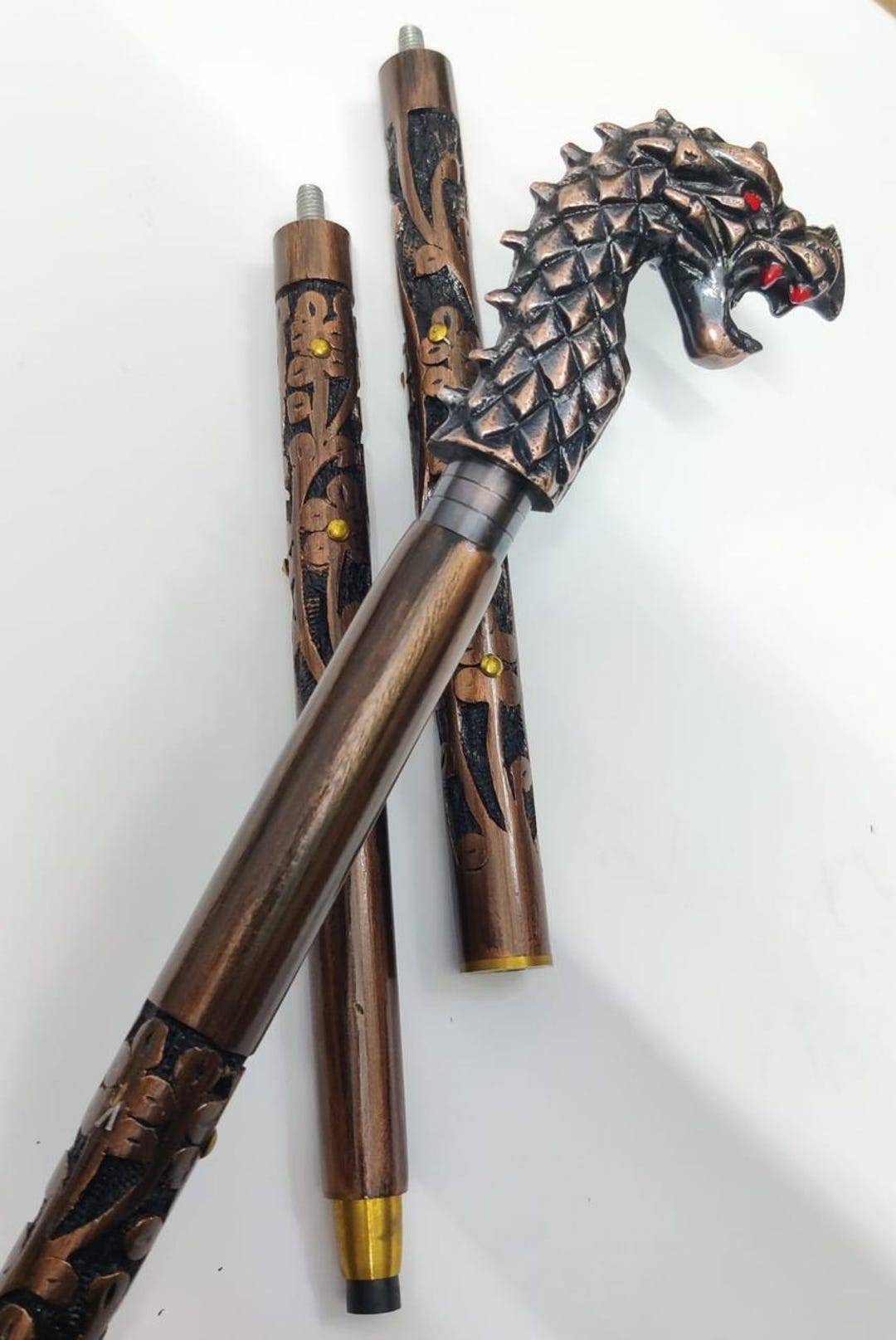Hand-carved Wooden Walking Stick Dragon Handle Design for Style and ...