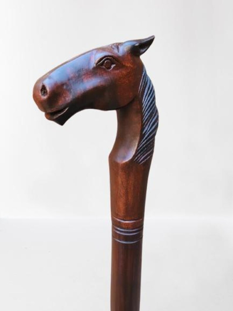 Horse Head Walking Cane – Solid Wood Handle, Antique Finish, Equestrian ...