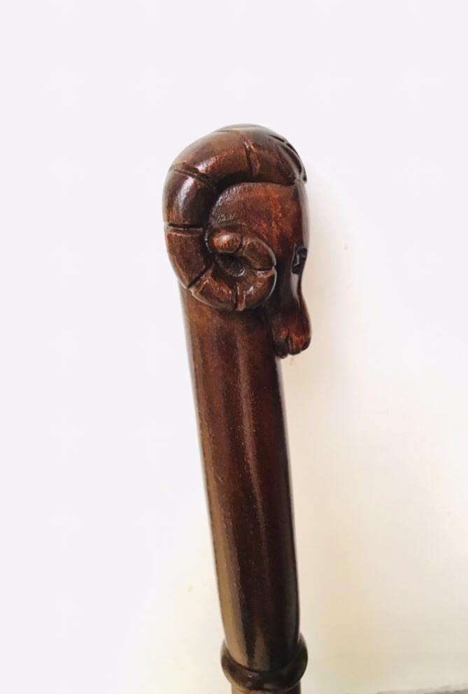 Buffalo-themed Walking Stick – Hand-carved Wooden Cane With Intricate ...