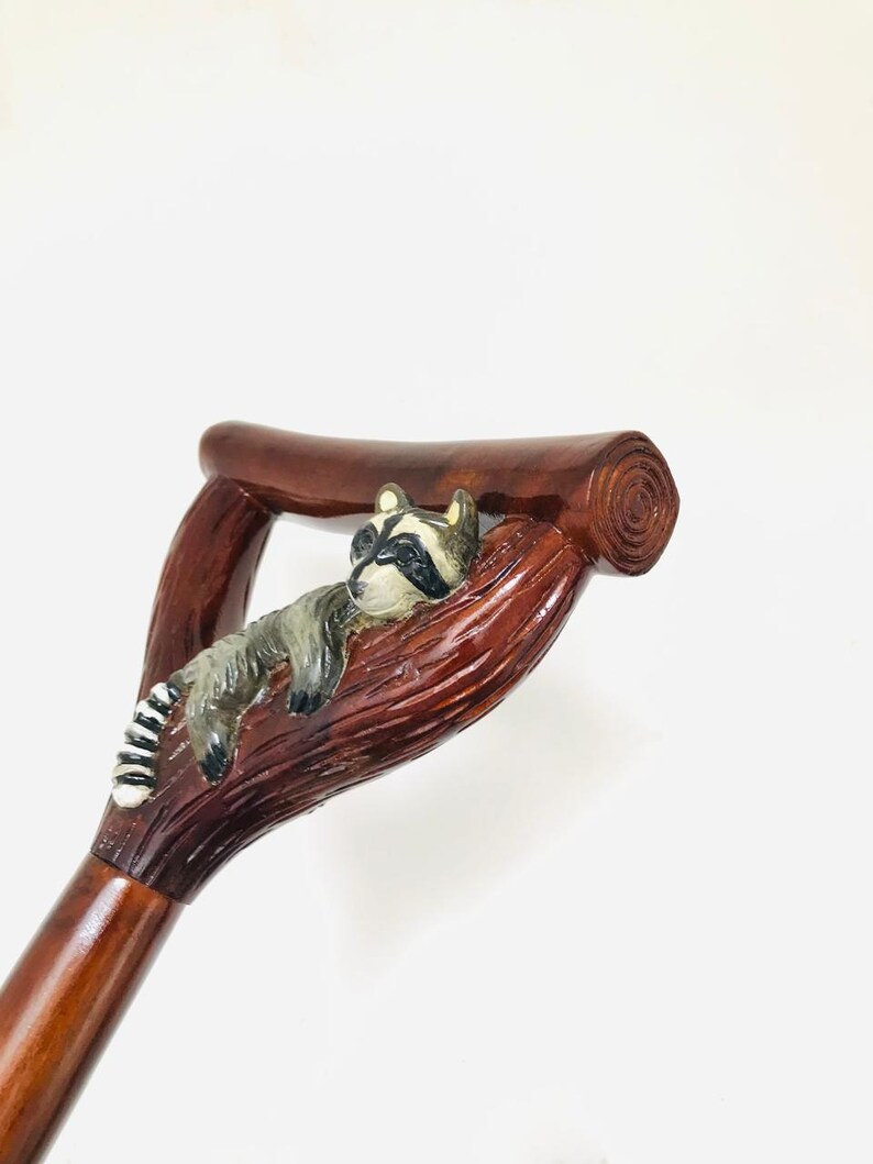 Hand Carved Raccoon Head Walking Stick: Wooden Animal Cane - Etsy